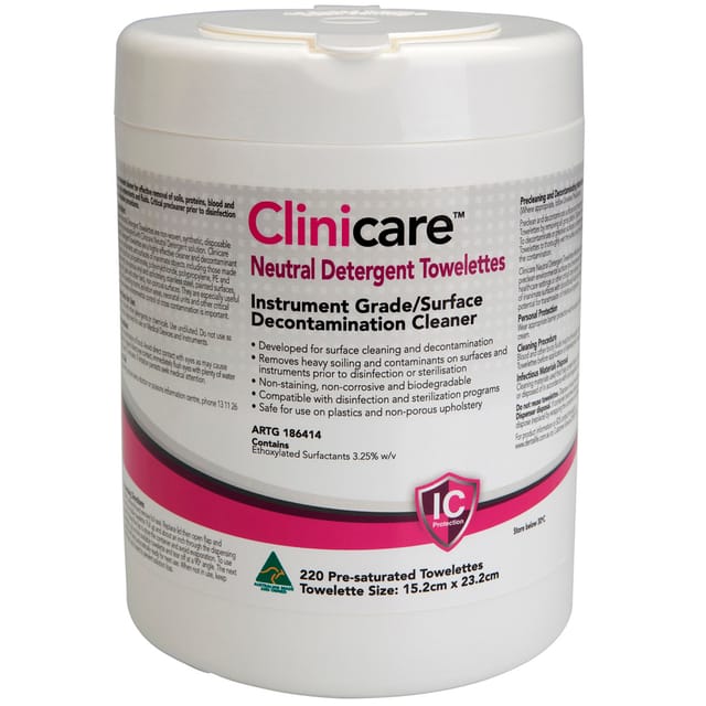 Clinicare Neutral Detergent Towelettes 220Wipe Tubs & Refills