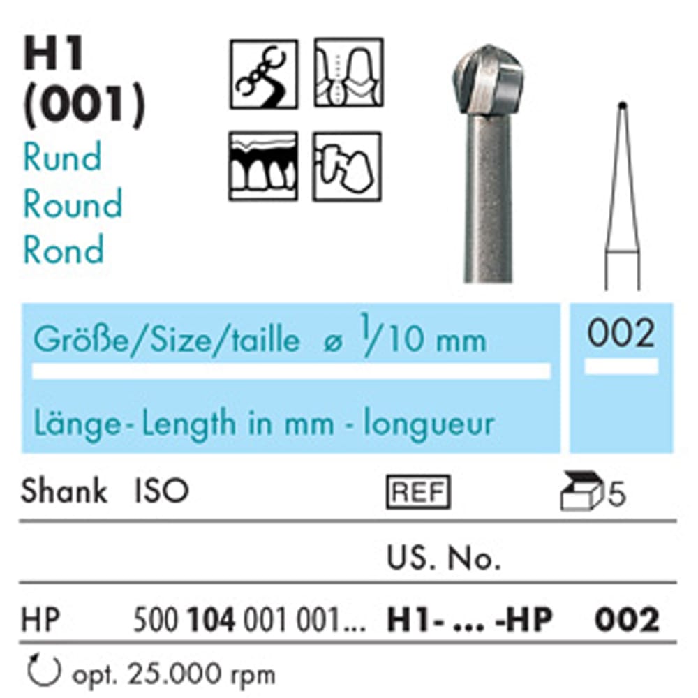 NTI Carbide Bur HP Round Fig H1, 001 - Pack 5
